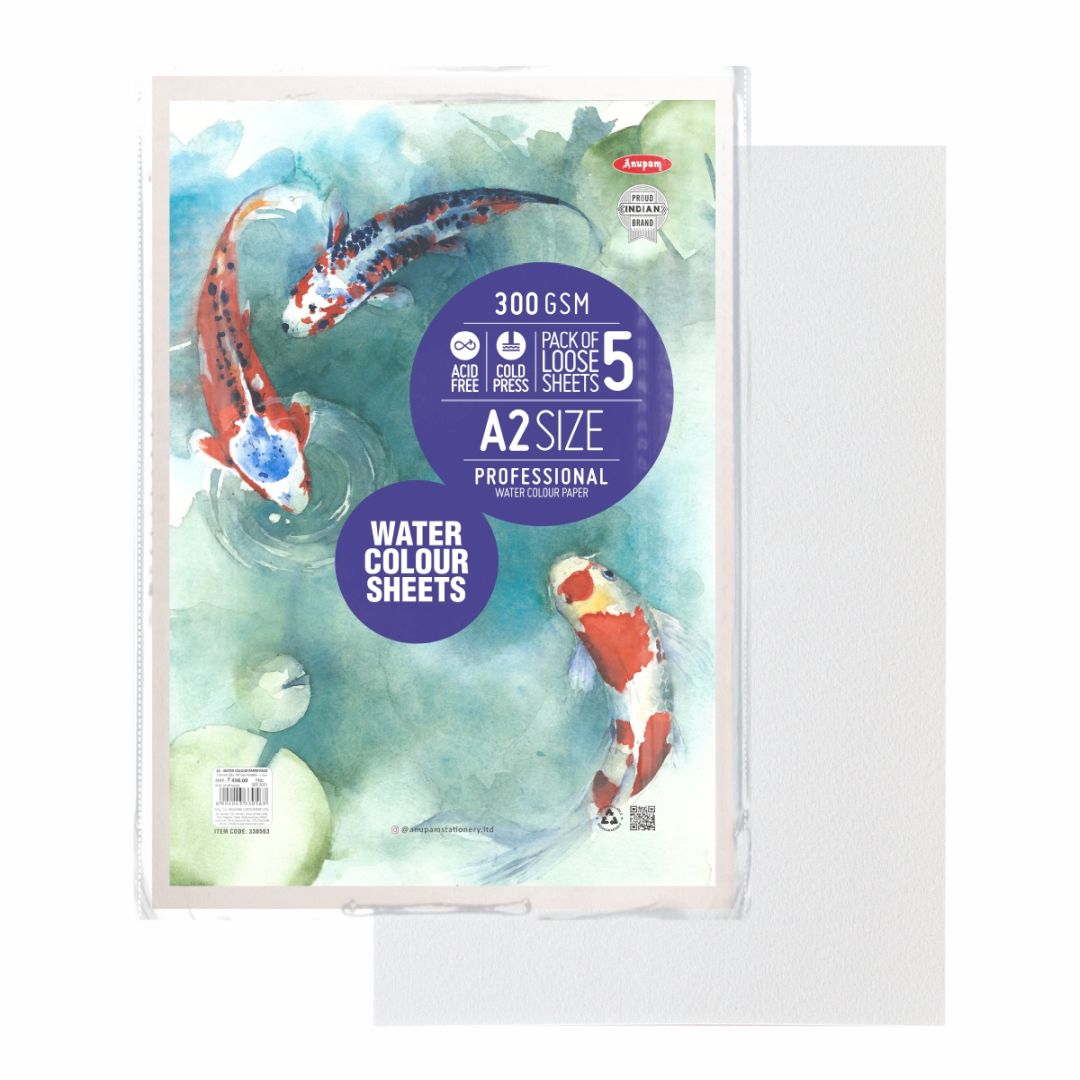 Anupam Watercolour Paper A2 Cold Press 300 GSM Polypack of 5 Sheets