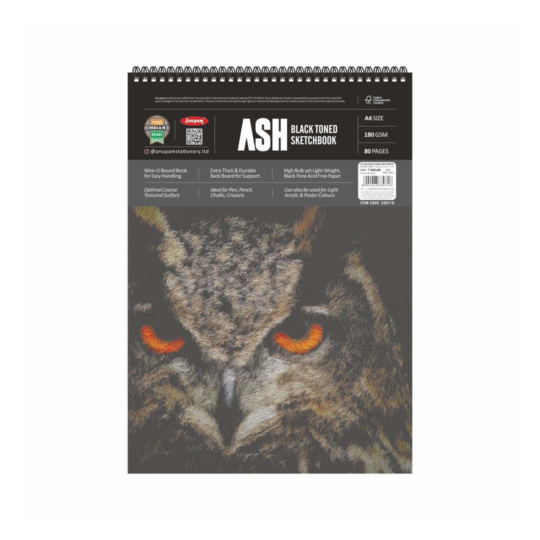 Anupam Cartridge Drawing Paper Ash Black Toned A4 180 GSM, WireO Bound ...