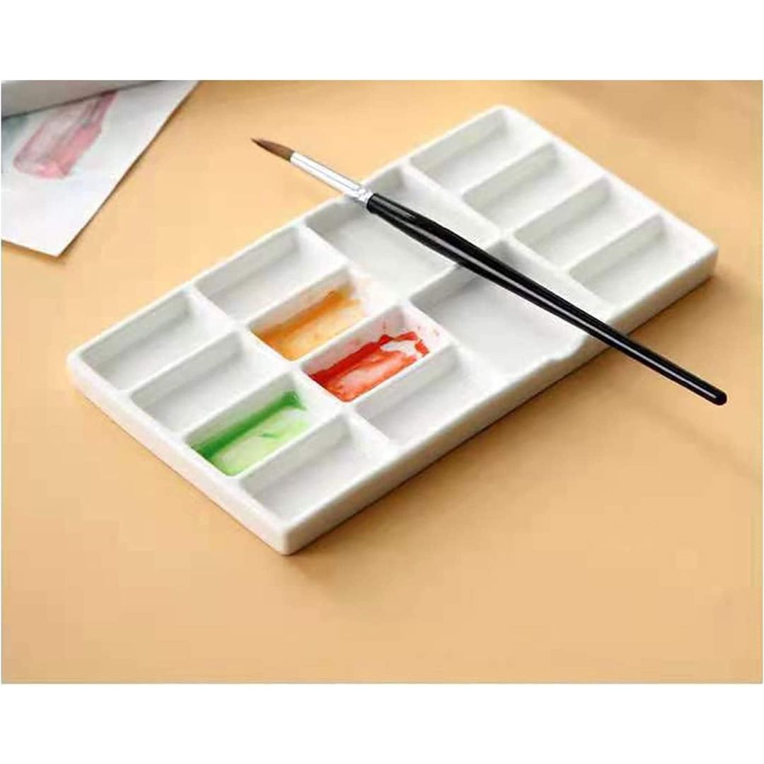 Art Essentials Ceramic Palette - Rectangular 8 Inch - 14 Wells | Art Lounge