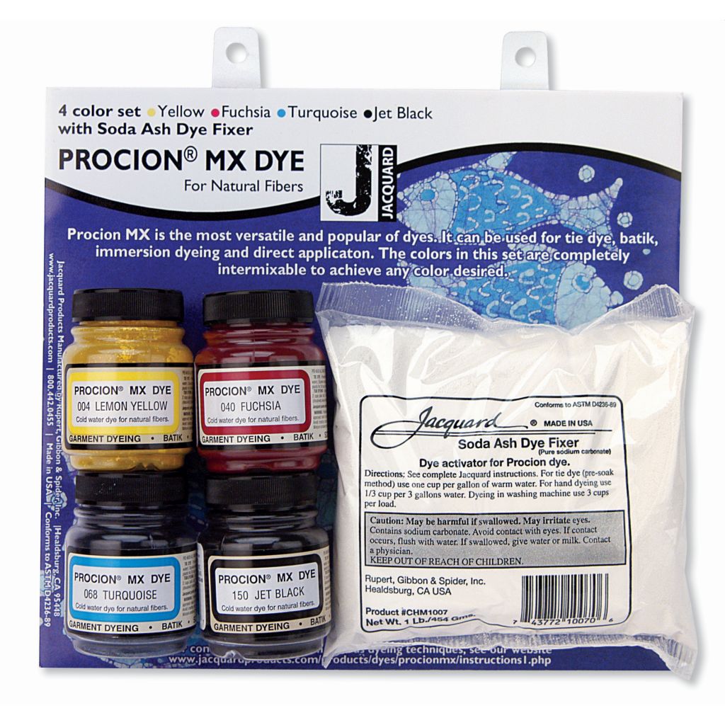 Jacquard - Procion MX Dye - Set of 4 Colours With Soda Ash Dye Fixer ...