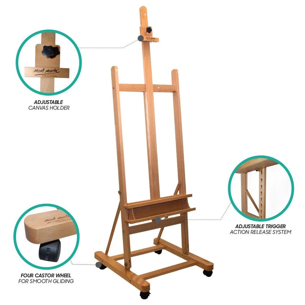 Mont Marte H-Frame Large Studio Easel with Castors Wheels | Art Lounge