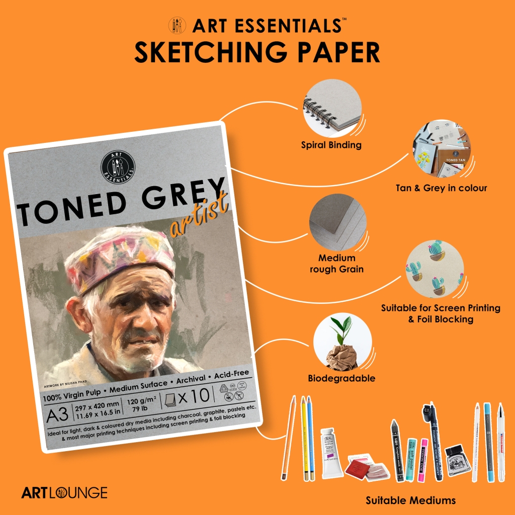 Art Essentials Toned Grey Artist Sketching Paper - Medium Surface 120 ...